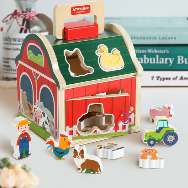 Montessori Matching House – Farm Animal Shape & Color Sorting Blocks E ...